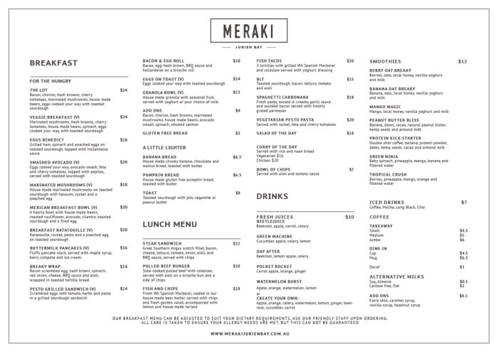 Menu - Meraki Cafe | Meraki Restaurant