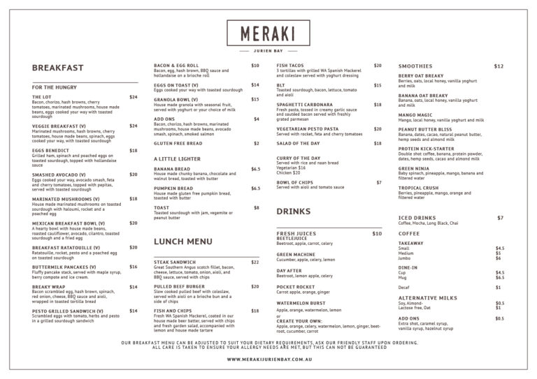 Menu - Meraki Cafe | Meraki Restaurant